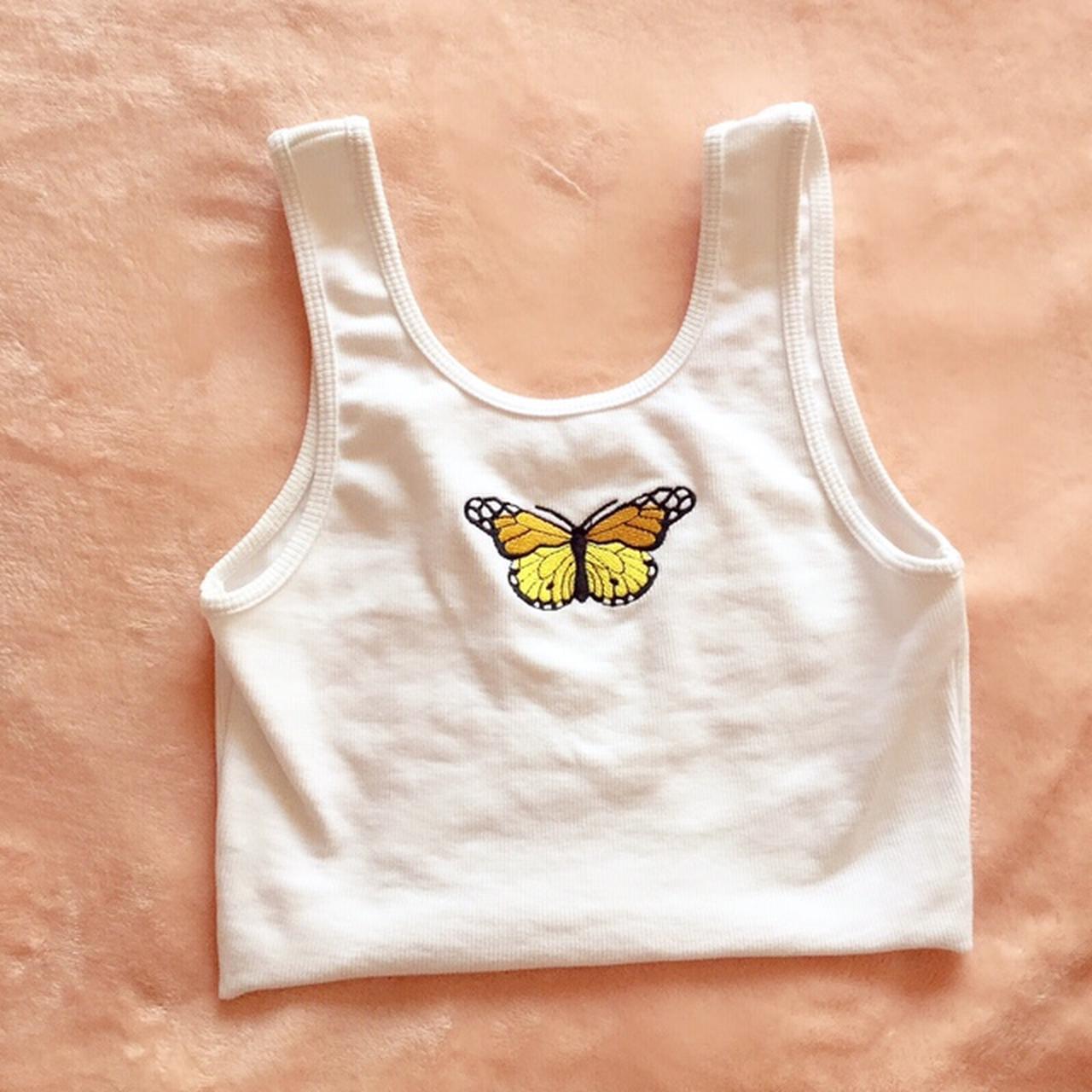 BUTTERFLY TOP White butterfly top White vest top... - Depop