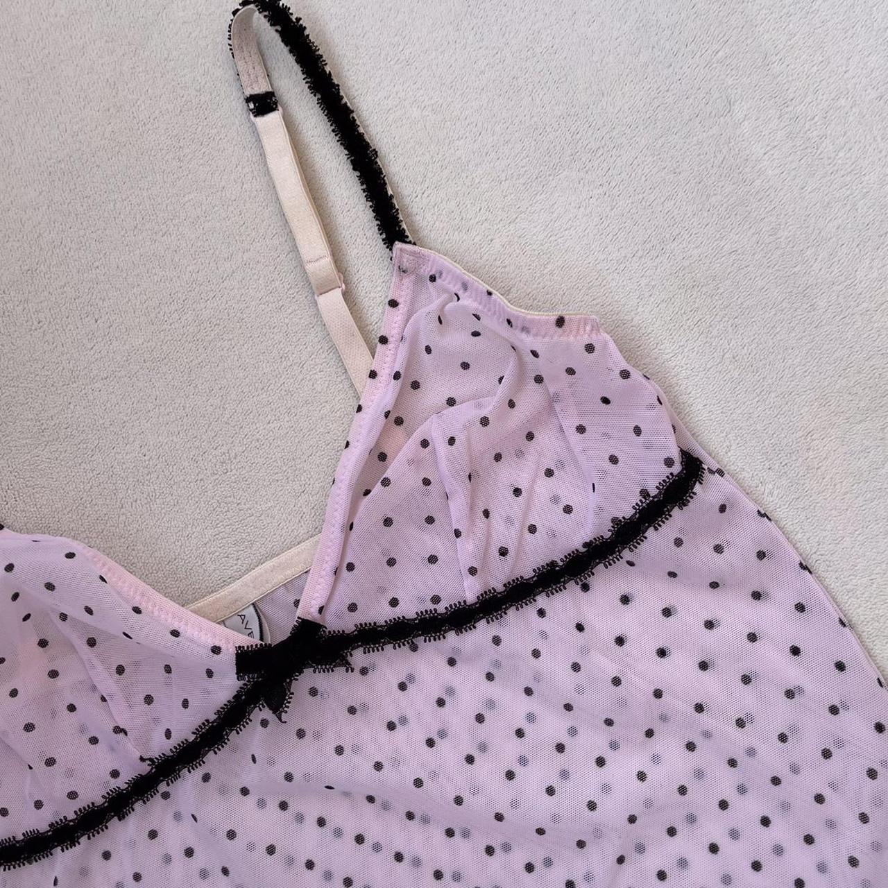 Absolutely stunning pink mesh cami top with polka... - Depop