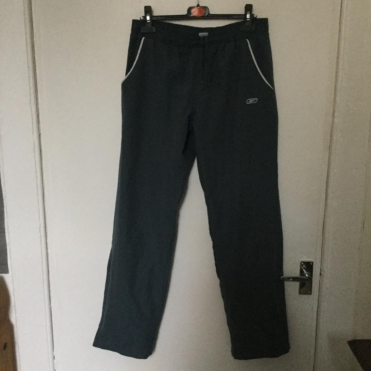 vintage reebok shell suit tracksuit bottoms in dark... - Depop