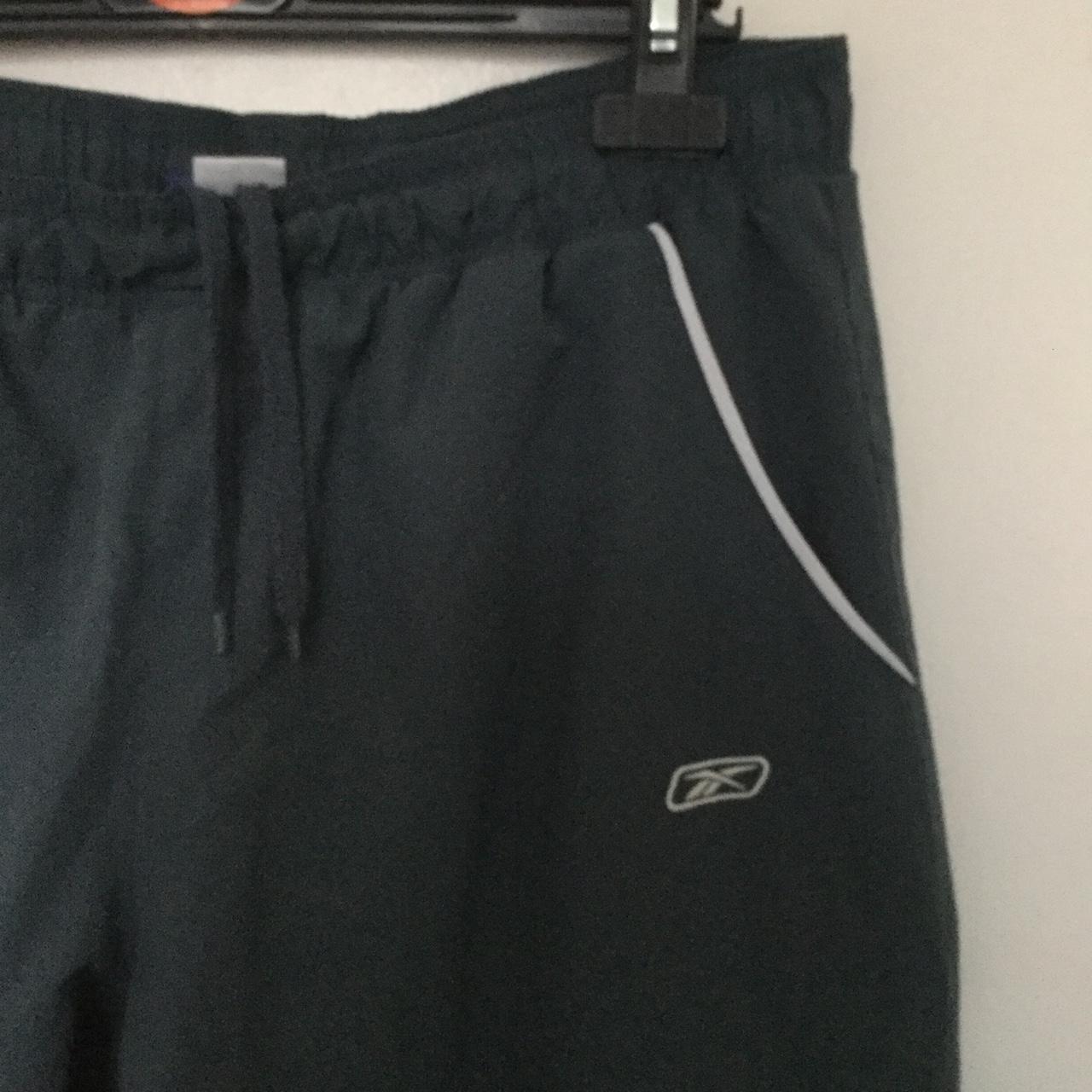 vintage reebok shell suit tracksuit bottoms in dark... - Depop