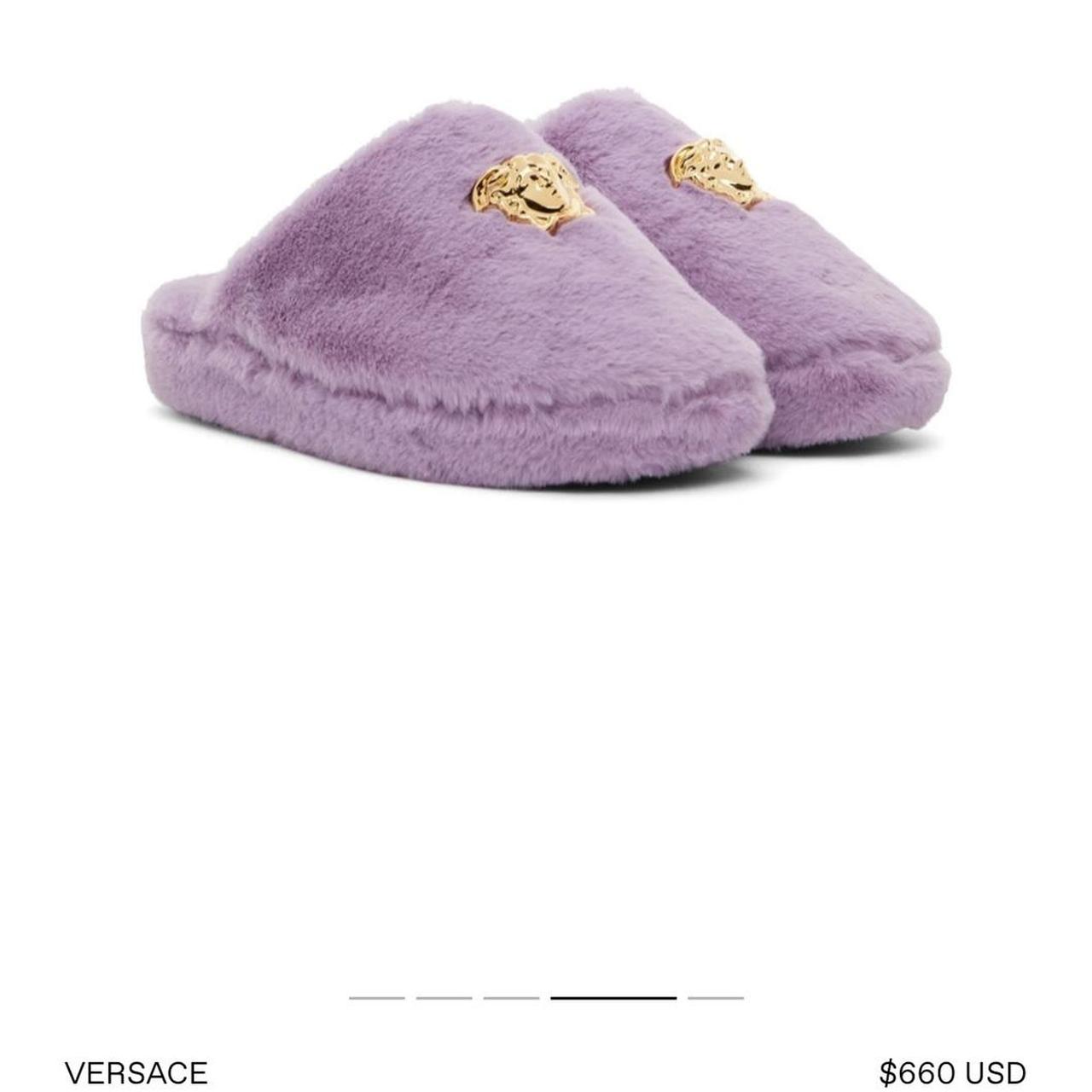 Lavender faux fur Versace slippers women’s size... - Depop