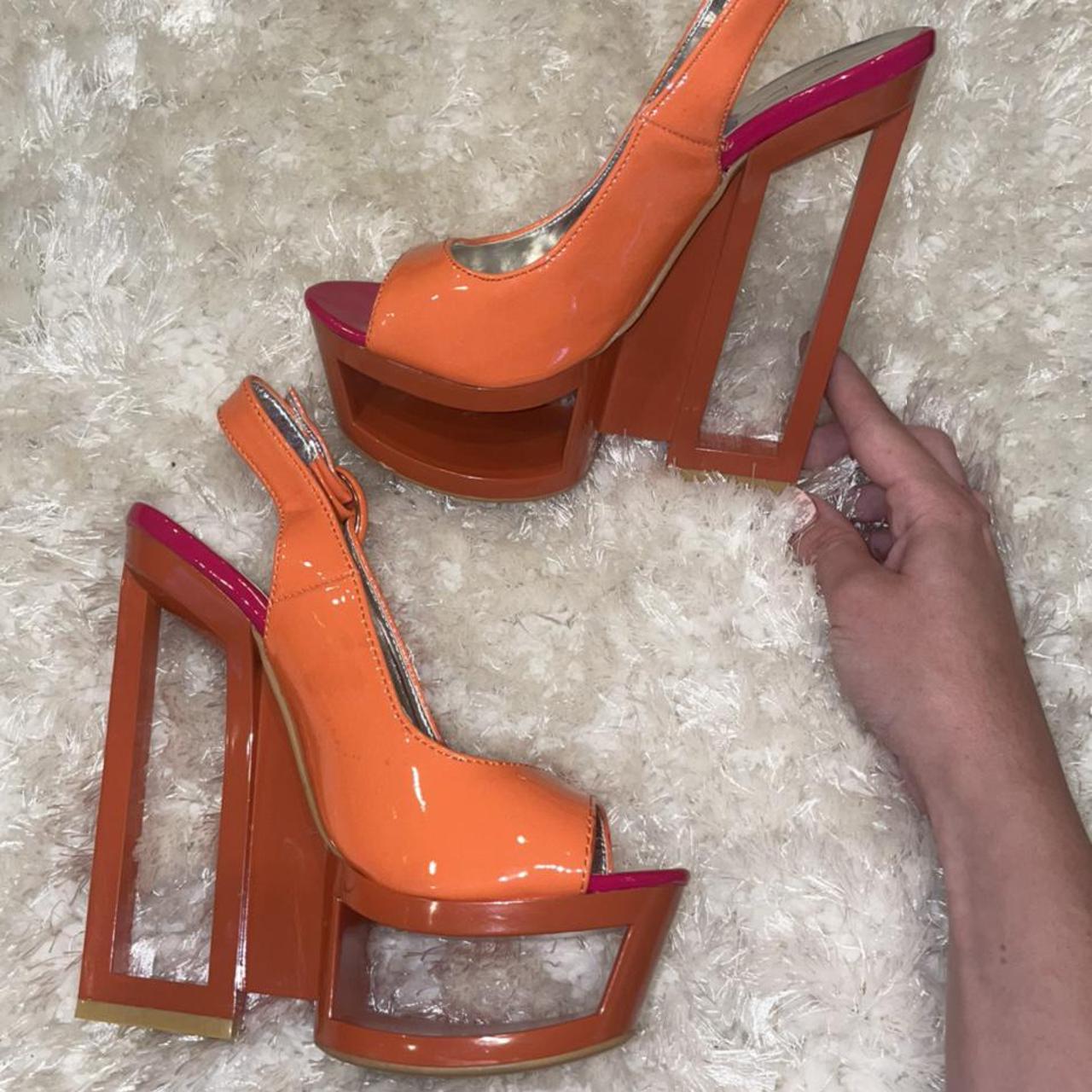Iconic orange geometric heels!!! Unique hallowed out... - Depop