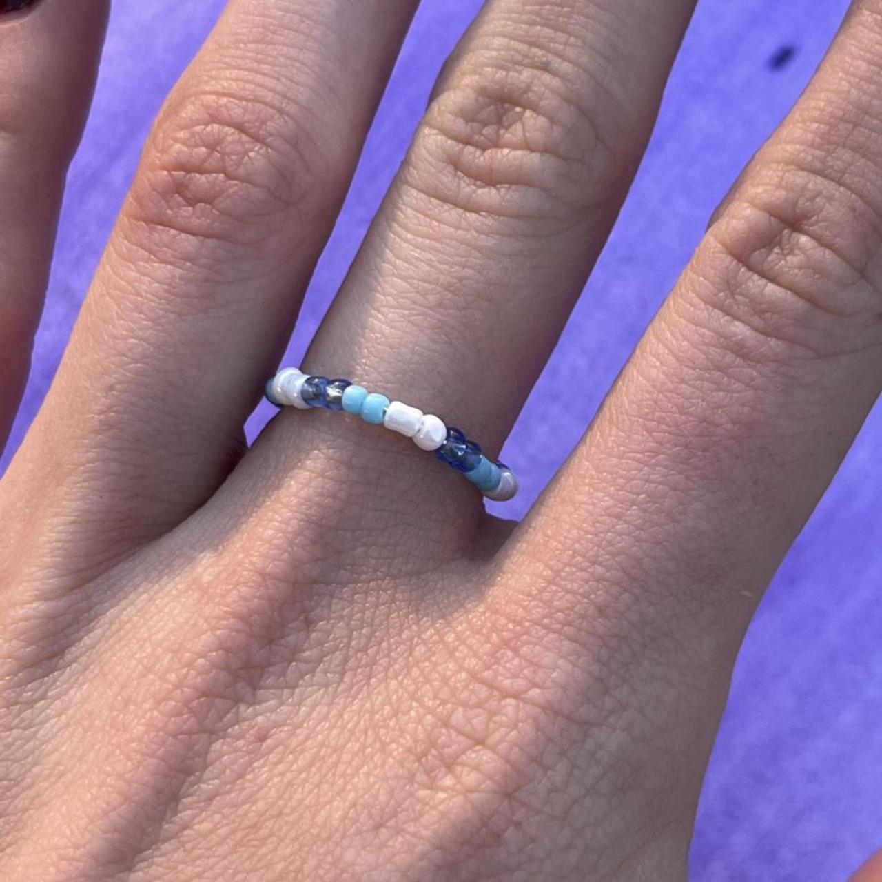 Blue and White Ocean inspired Handmade beaded ring... - Depop