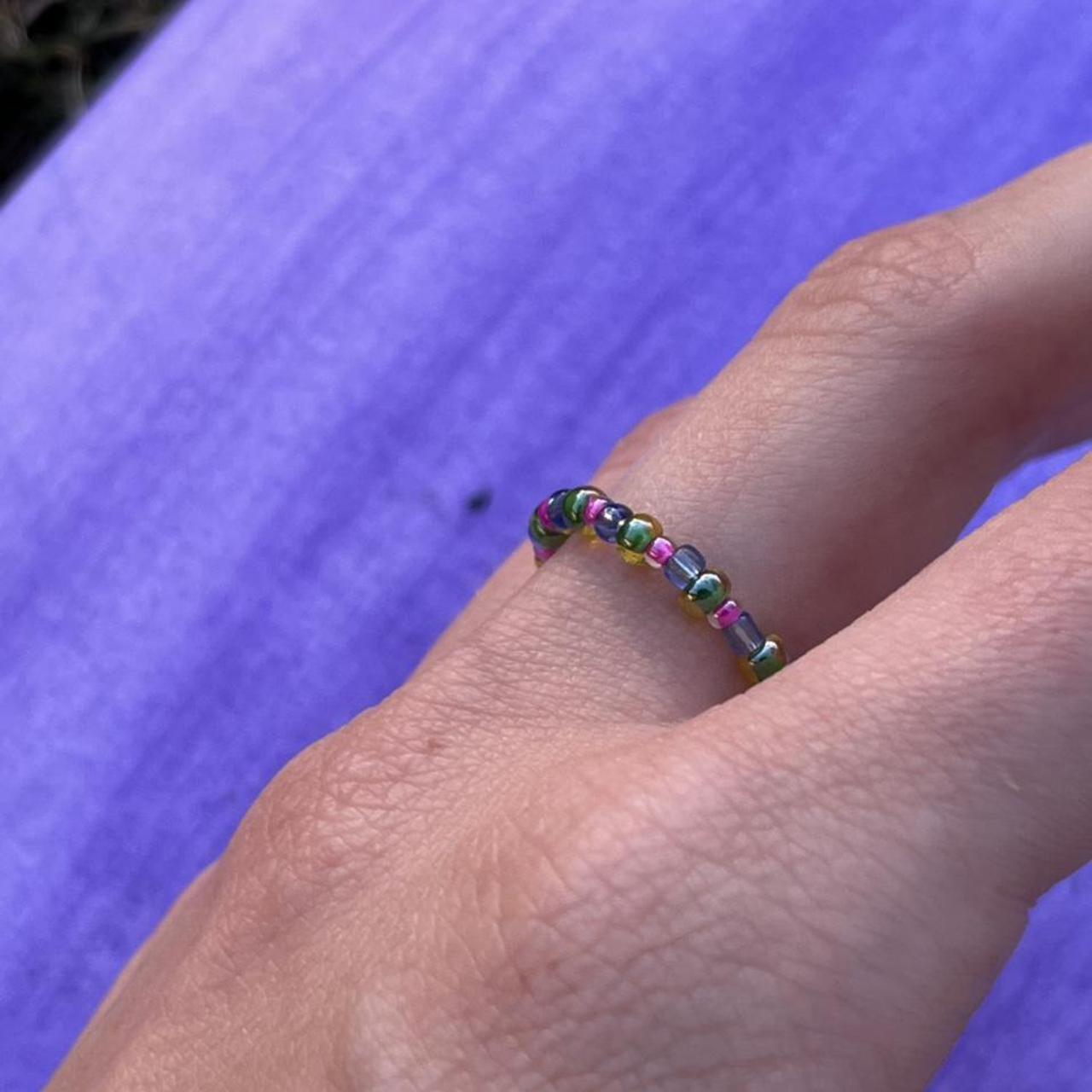 Blue pink and green Handmade beaded ring super... - Depop