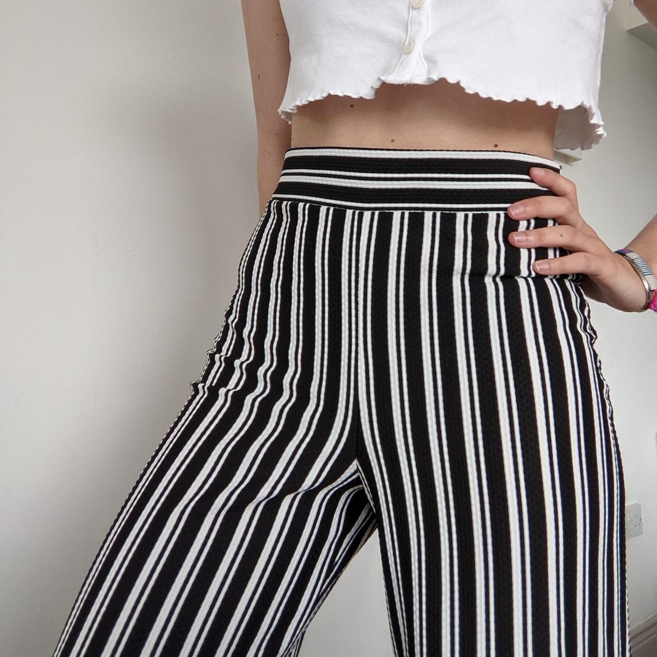 Black And White Vertically Striped Wide Leg High Depop