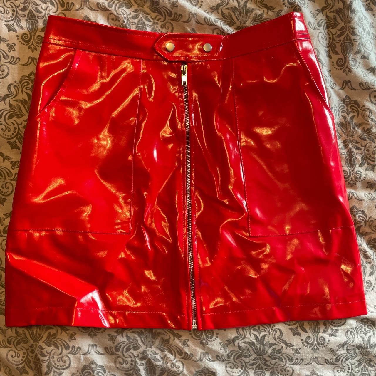 Red pvc mini skirt ️ Bright red plt skirt Perfect... - Depop