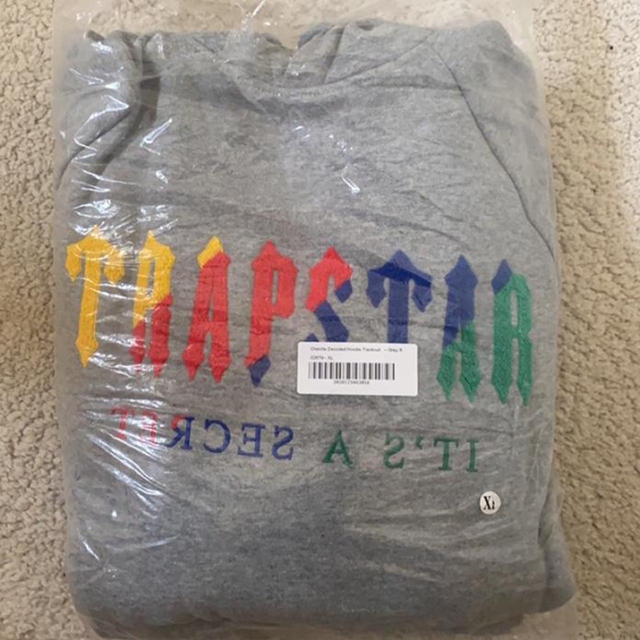 TrapStar chenille decoded tracksuit Grey/Candy... - Depop