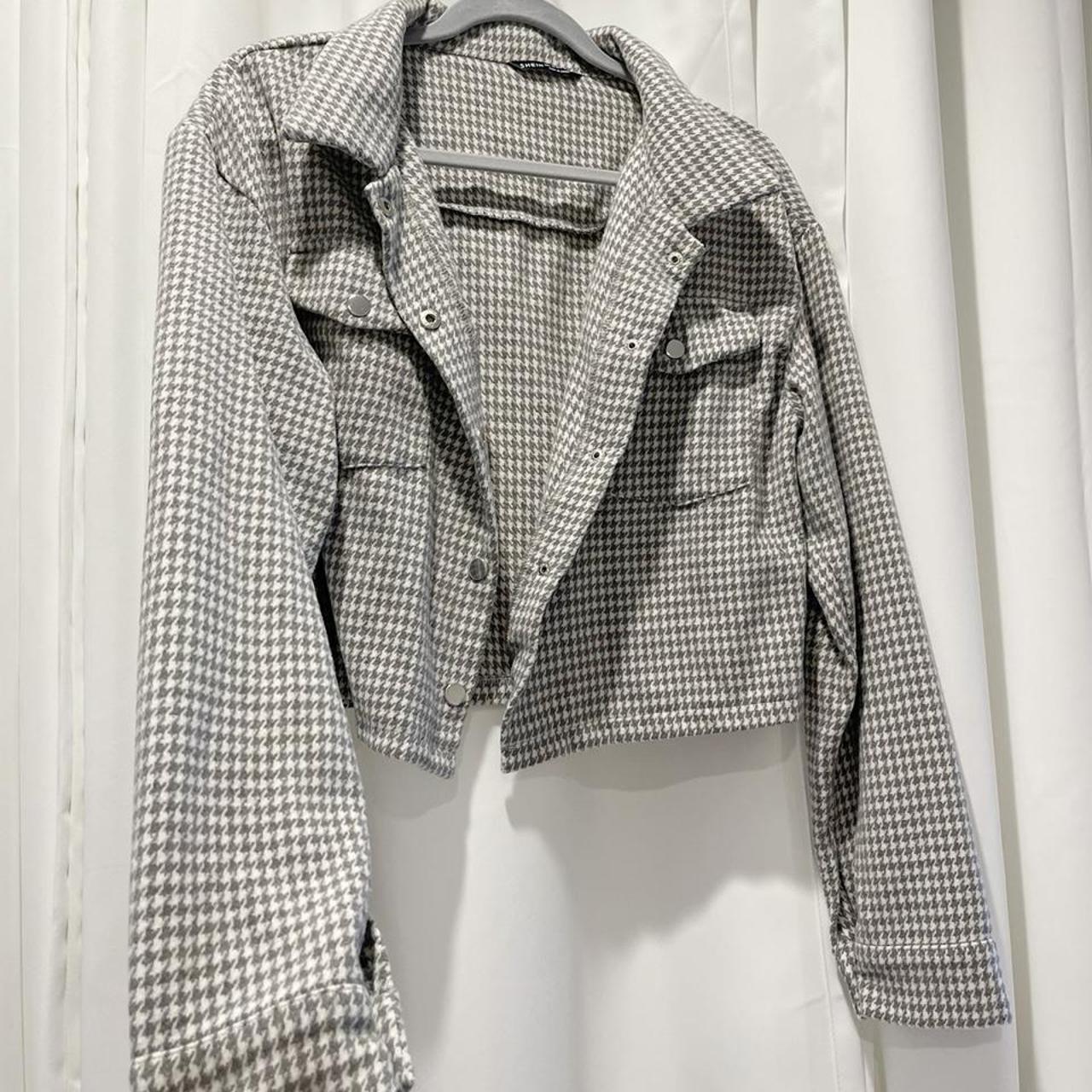 shein checkered cropped jacket size: large //... - Depop
