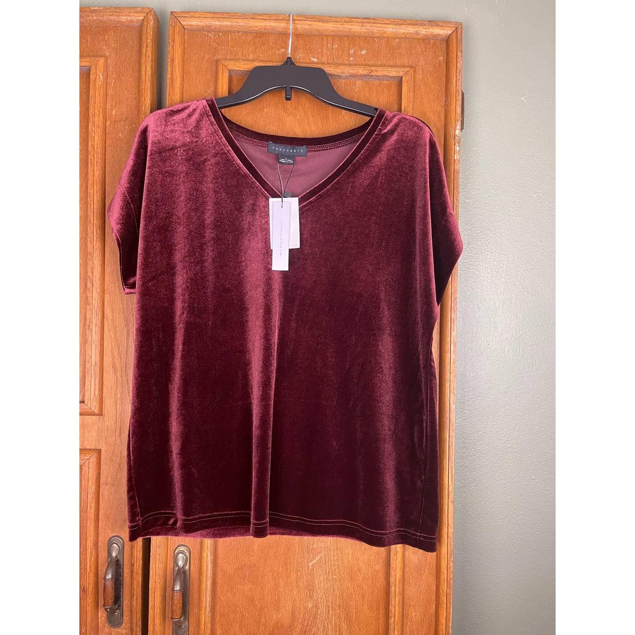 SANCTUARY RED VELVET BLOUSE SIZE: L V-NECK NWT... - Depop