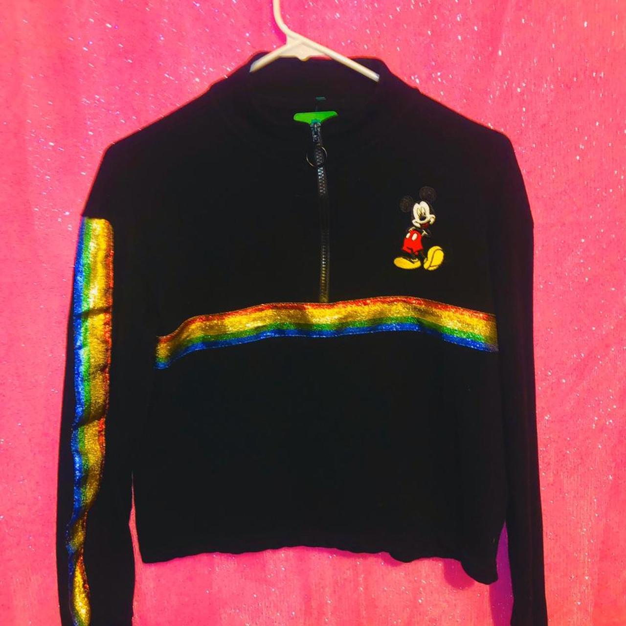 Disney crop top. Black colorful Mickey Mouse crop... - Depop