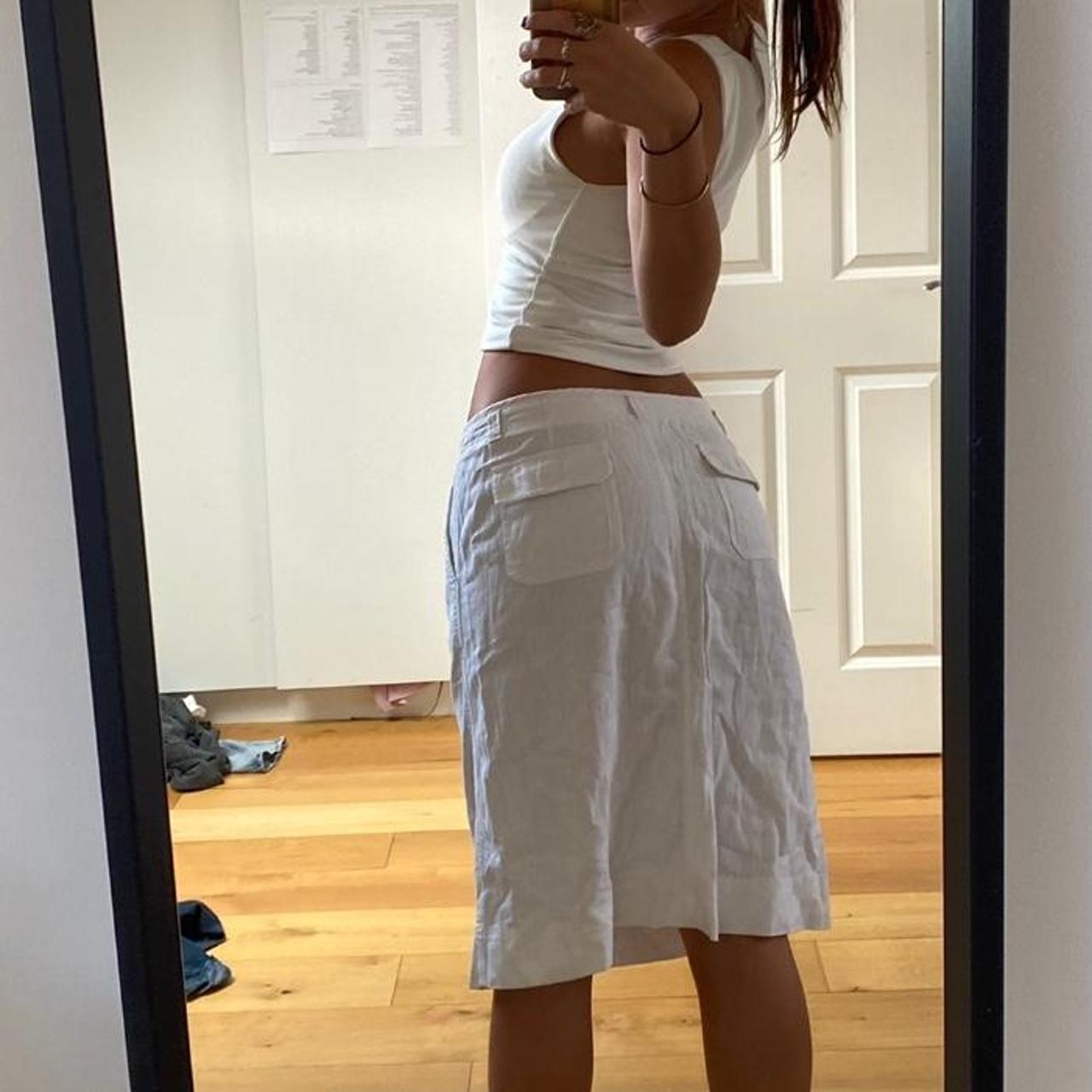 White Midi Linen Cargo Skirt Such A Nice Fit Depop