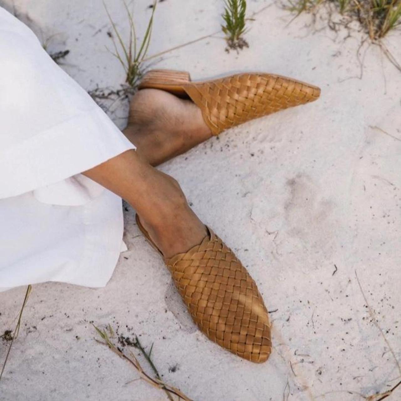 ST AGNI tan woven mules Size 41 Genuine leather... - Depop