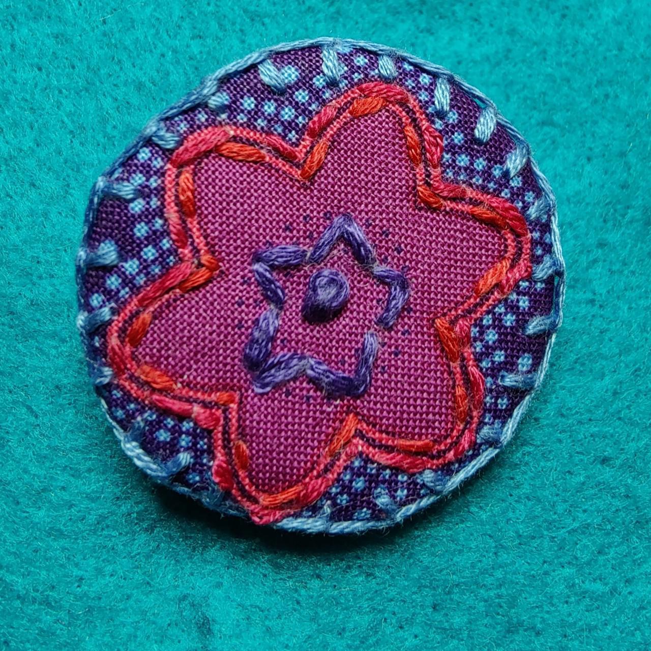 Embroidered button brooch/lapel pin. Handmade. Can... - Depop