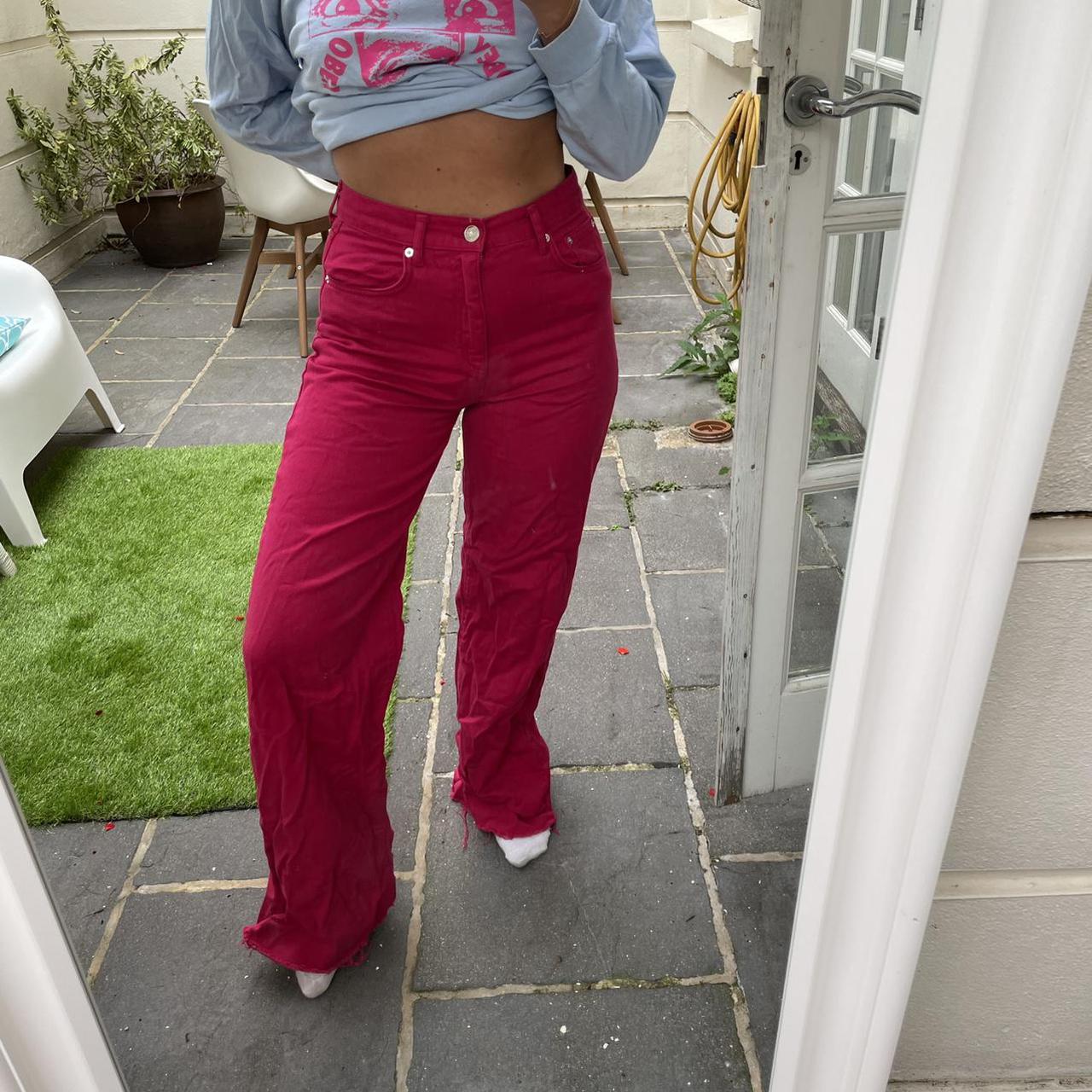 High wasted bright pink wide leg jeans , only worn... - Depop