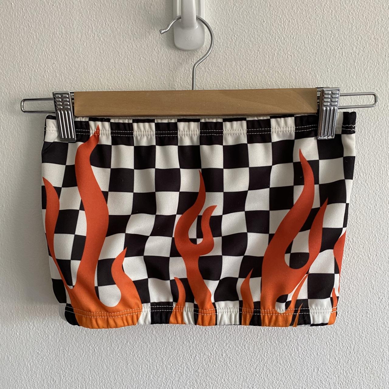 flames/checkered crop top boob tube. super cute,... - Depop