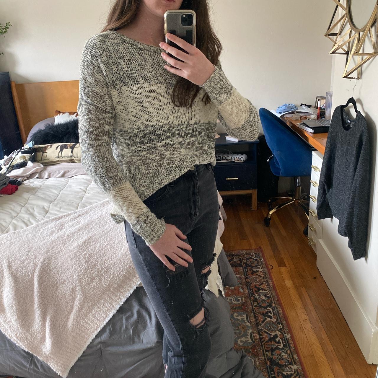 Full tilt gray and white striped sweater. Very comfy... - Depop