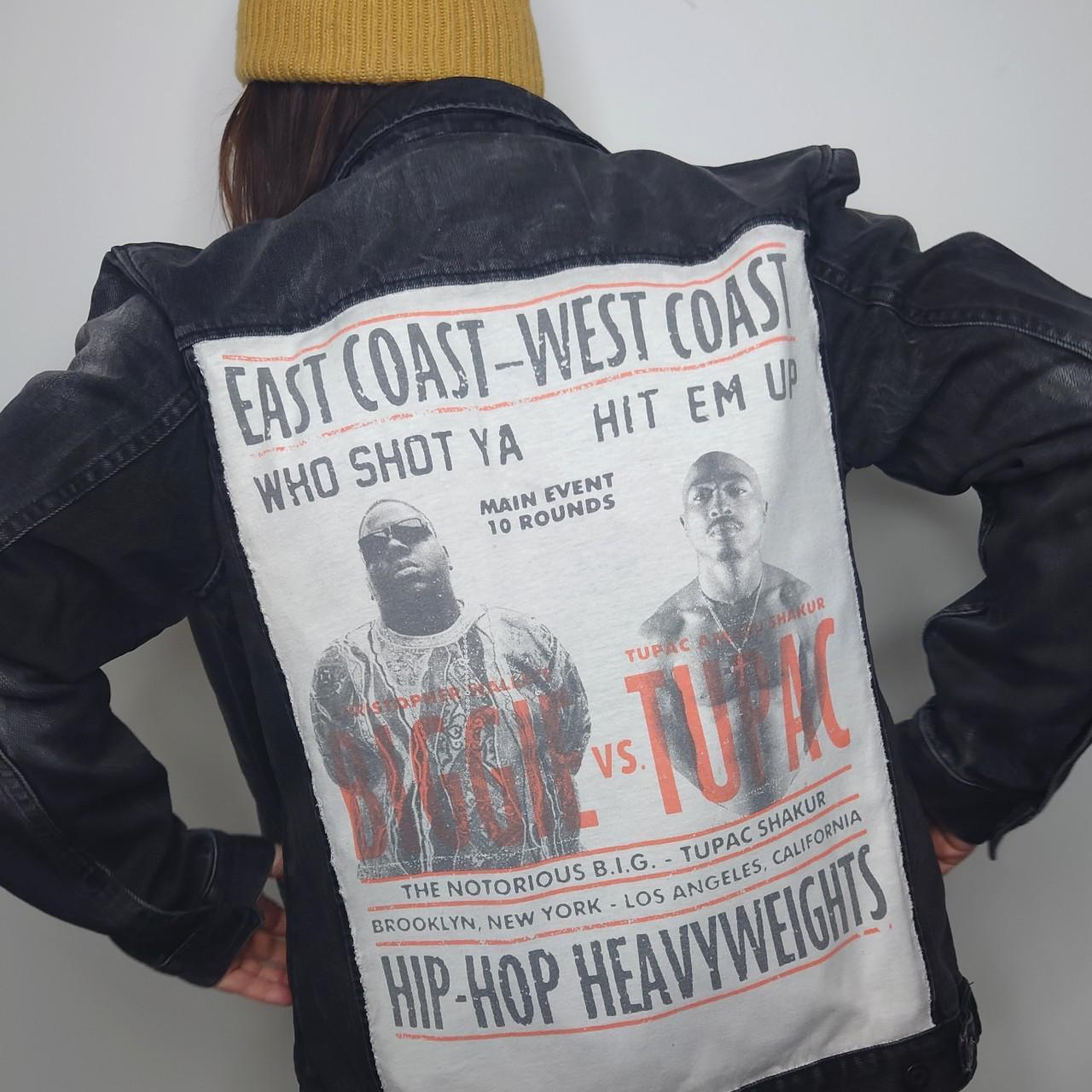 BIGGIE + TUPAC hand stitched denim jacket.... - Depop