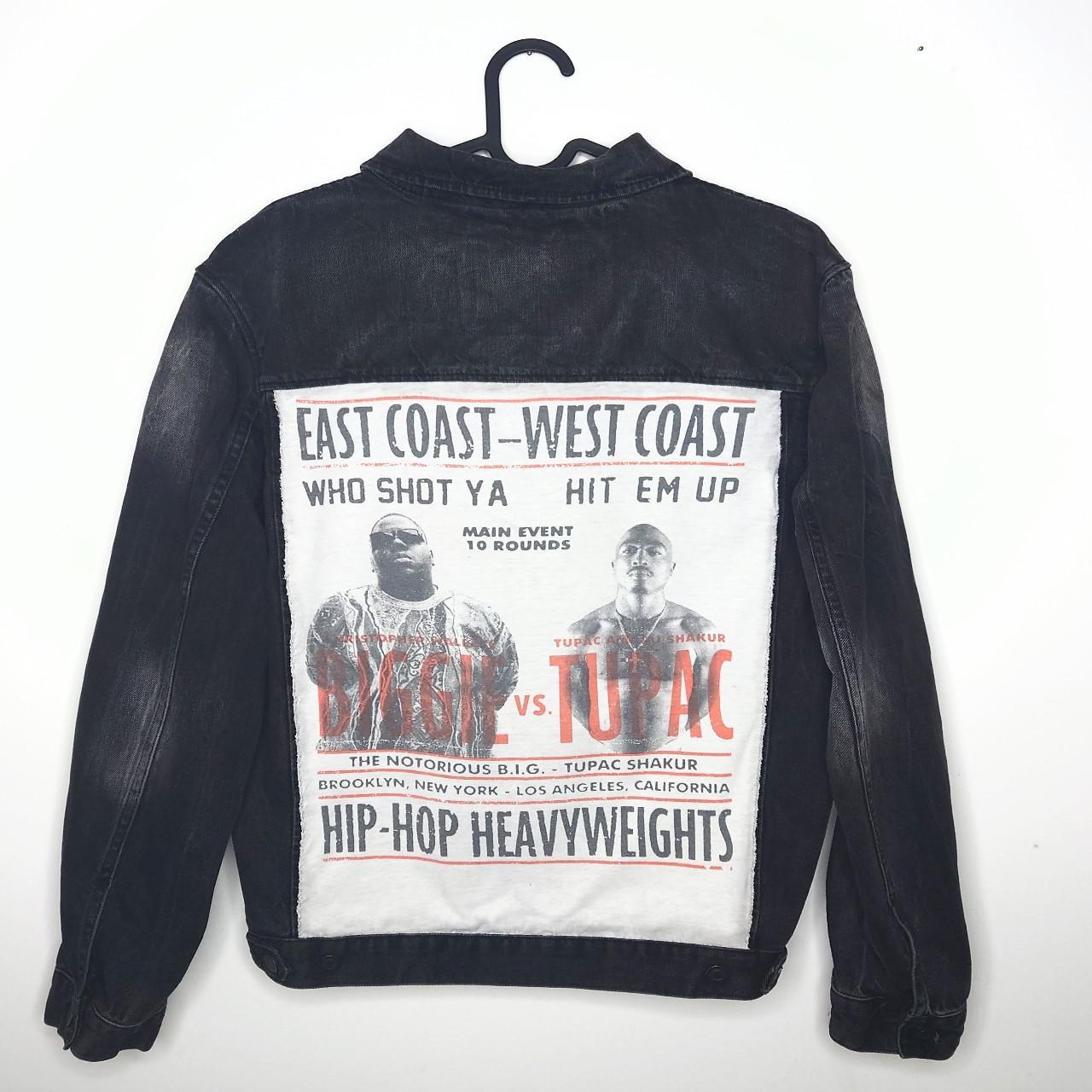 BIGGIE + TUPAC hand stitched denim jacket.... - Depop