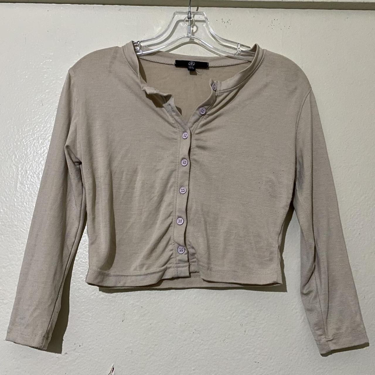 Missguided Beige Button-Up Crop Top Sizing: UK 8,... - Depop