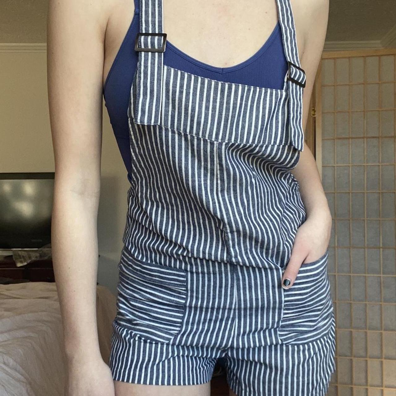 Navy blue striped overalls - Depop