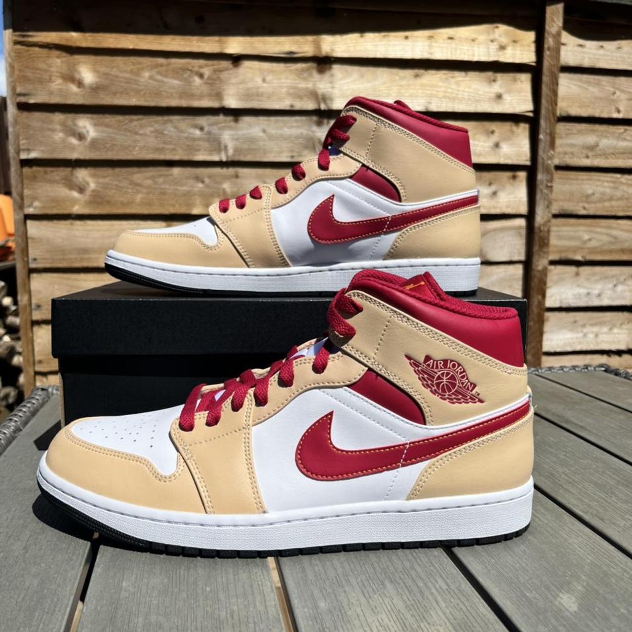 Jordan Men's Tan and Red Trainers | Depop