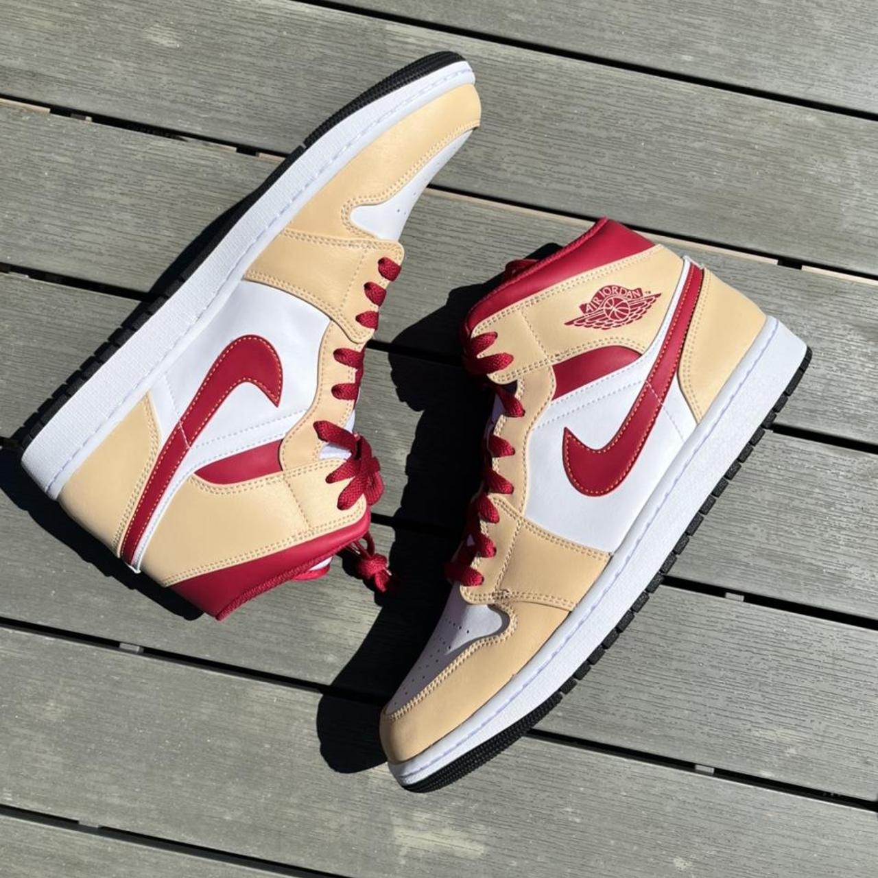 Jordan Men's Tan and Red Trainers | Depop