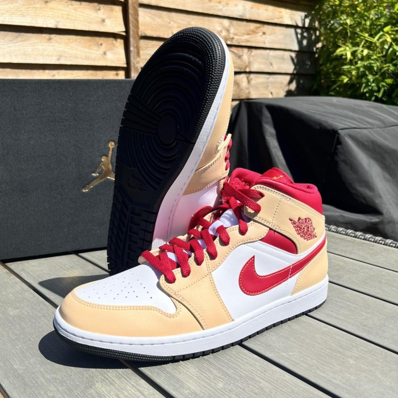 Jordan Men's Tan and Red Trainers | Depop