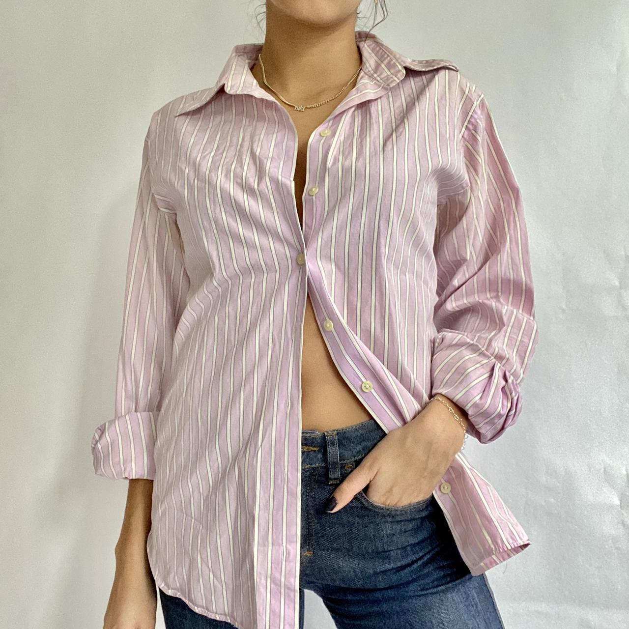 Oversized pinstripe shirt in baby pink- pink and... - Depop