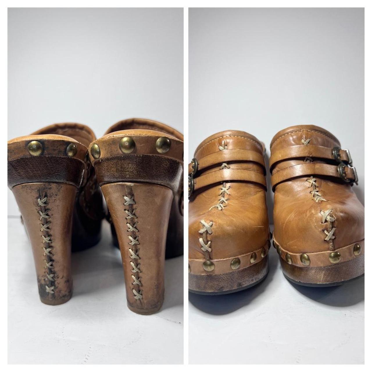 Leather platforms Studded High heels Clogs Mules... - Depop