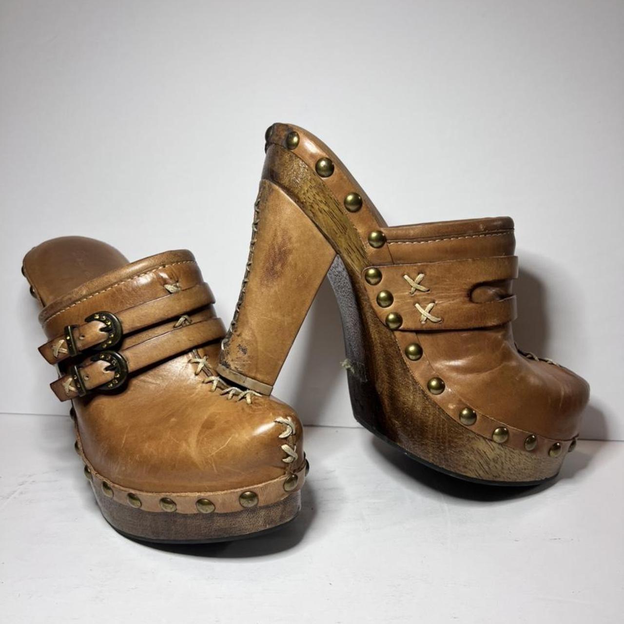 Leather platforms Studded High heels Clogs Mules... - Depop