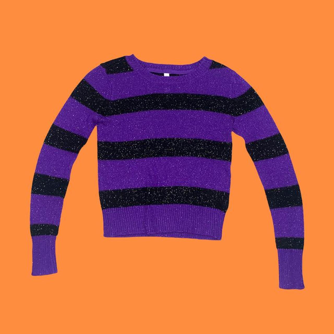 Black And Purple Sparkly Long Sleeve Knitted Top Depop