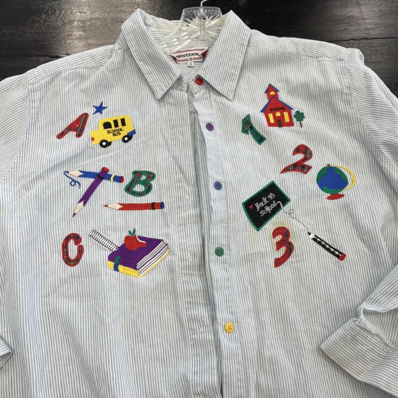 Nice retro teachers embroidered button up.... - Depop