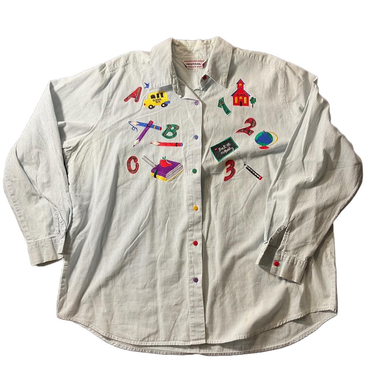 Nice retro teachers embroidered button up.... - Depop