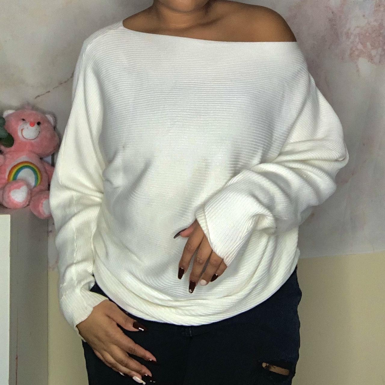 This soft , creame colored off the shoulder sweater... - Depop