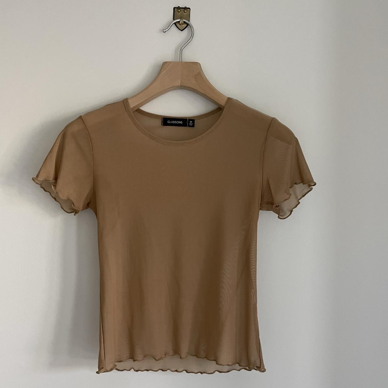 Tan Mesh T-shirt. Stretchy sheer mesh material... - Depop