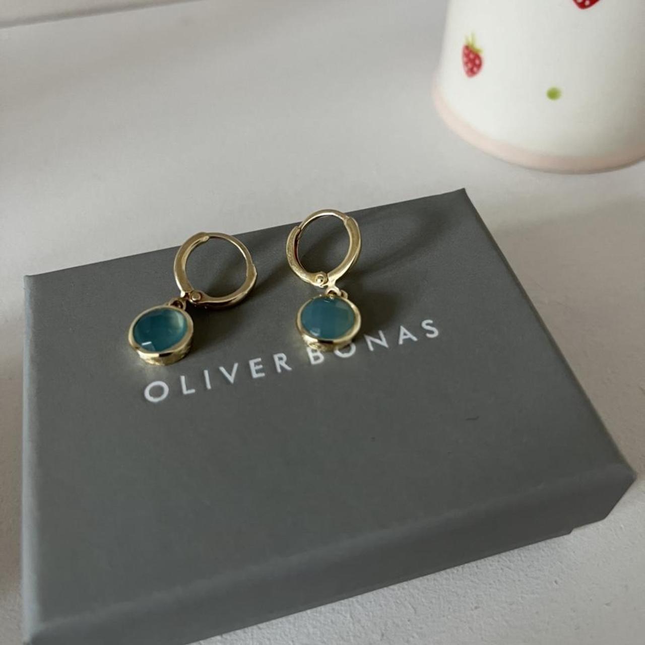 Oliver Bonas - Kosi Round Blue Calci Drop Huggie... - Depop