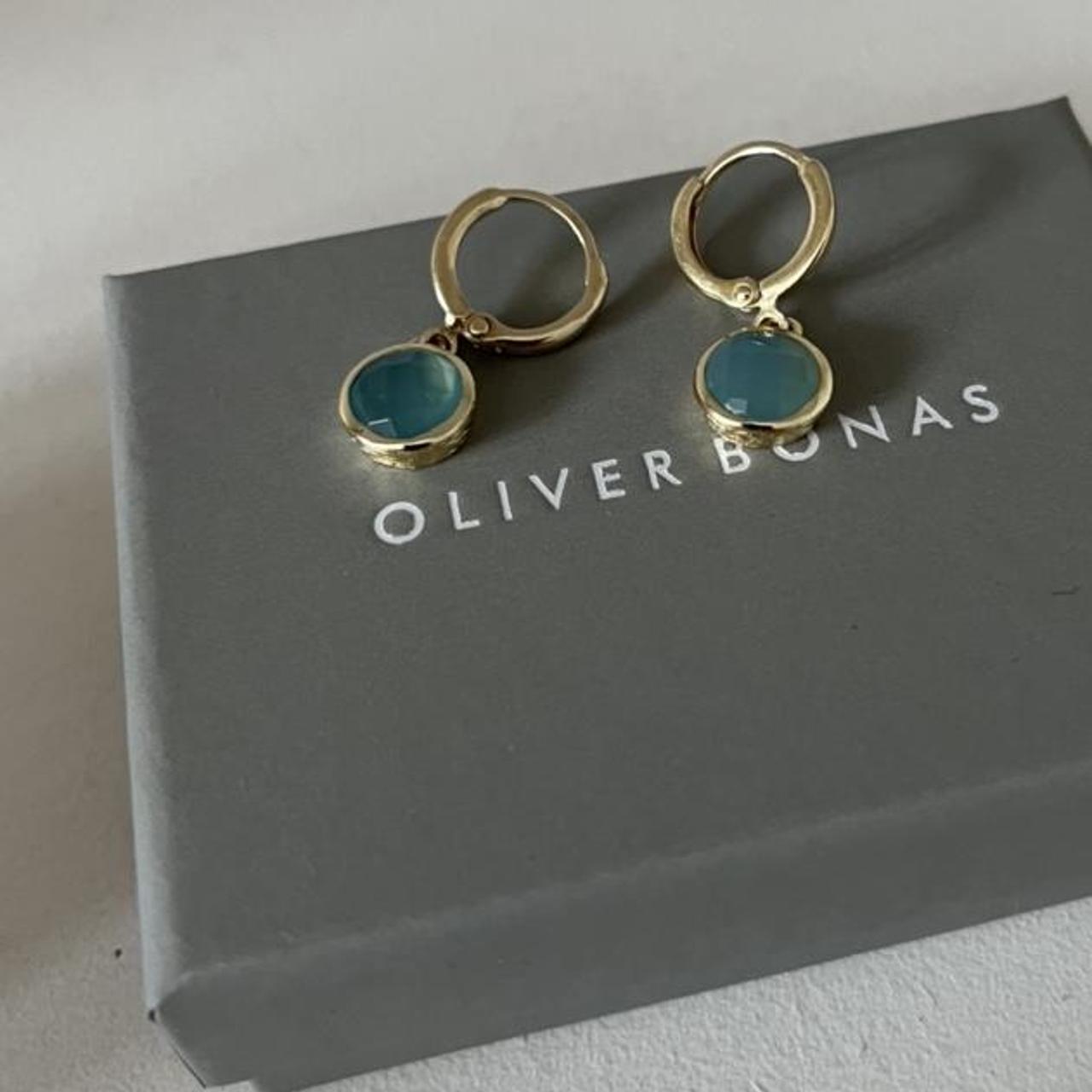 Oliver Bonas - Kosi Round Blue Calci Drop Huggie... - Depop