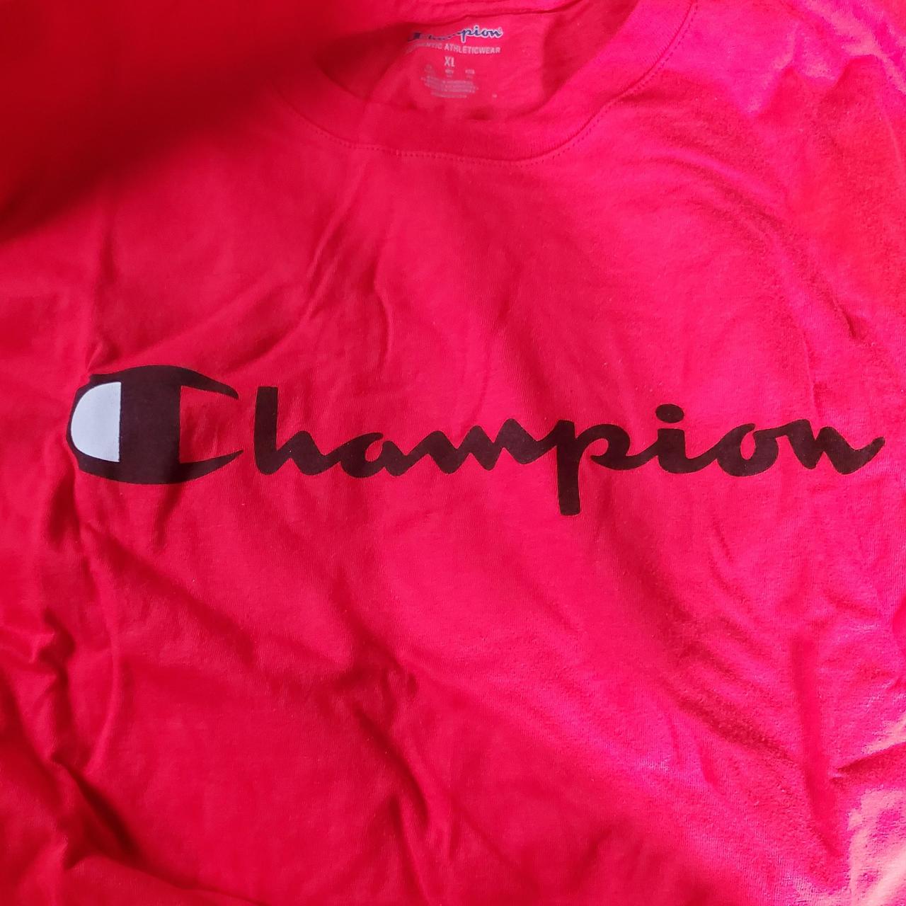 Basic red Champion tee, never worn #champion #tshirt - Depop