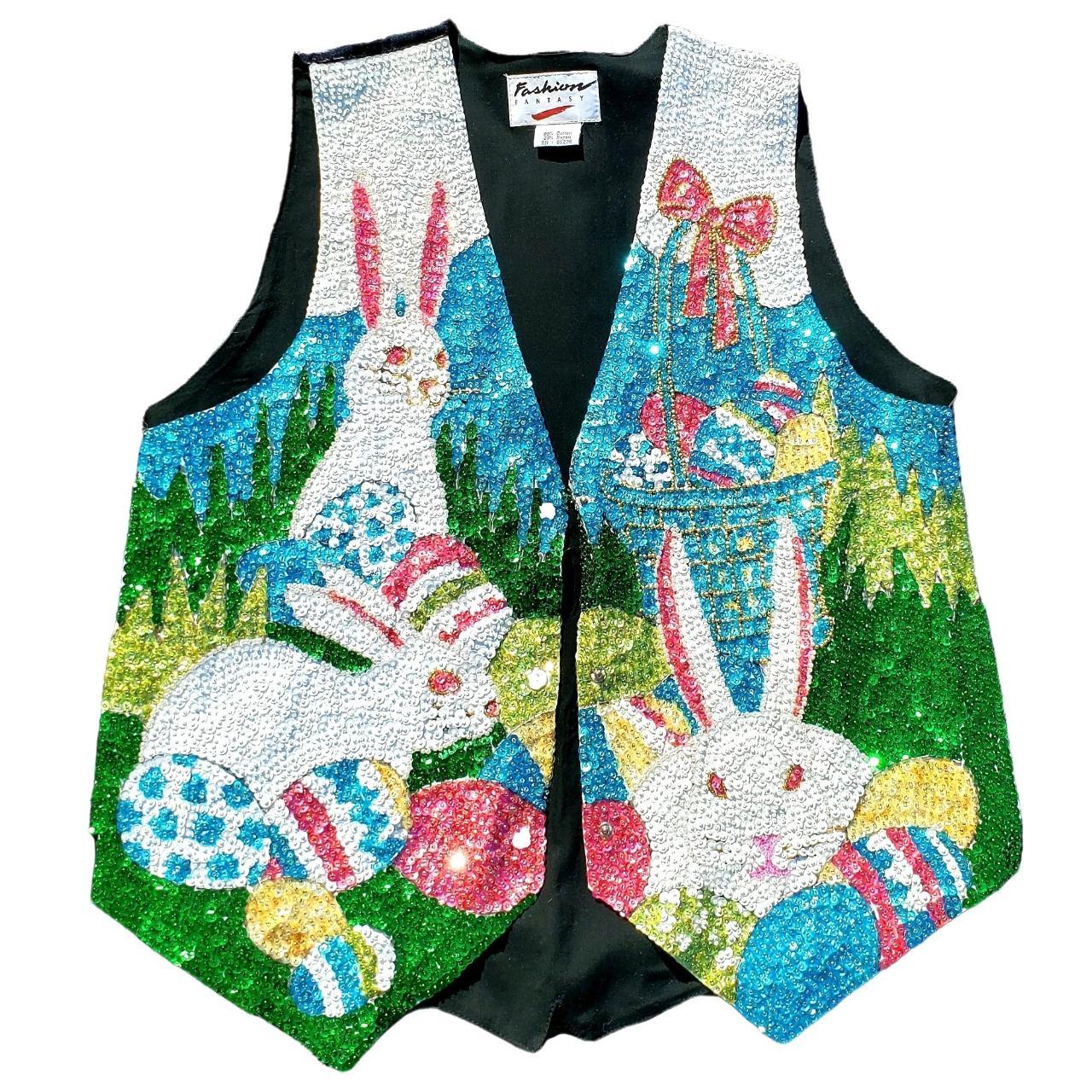 Solid sequined and hand beaded Easter vest womens L... - Depop