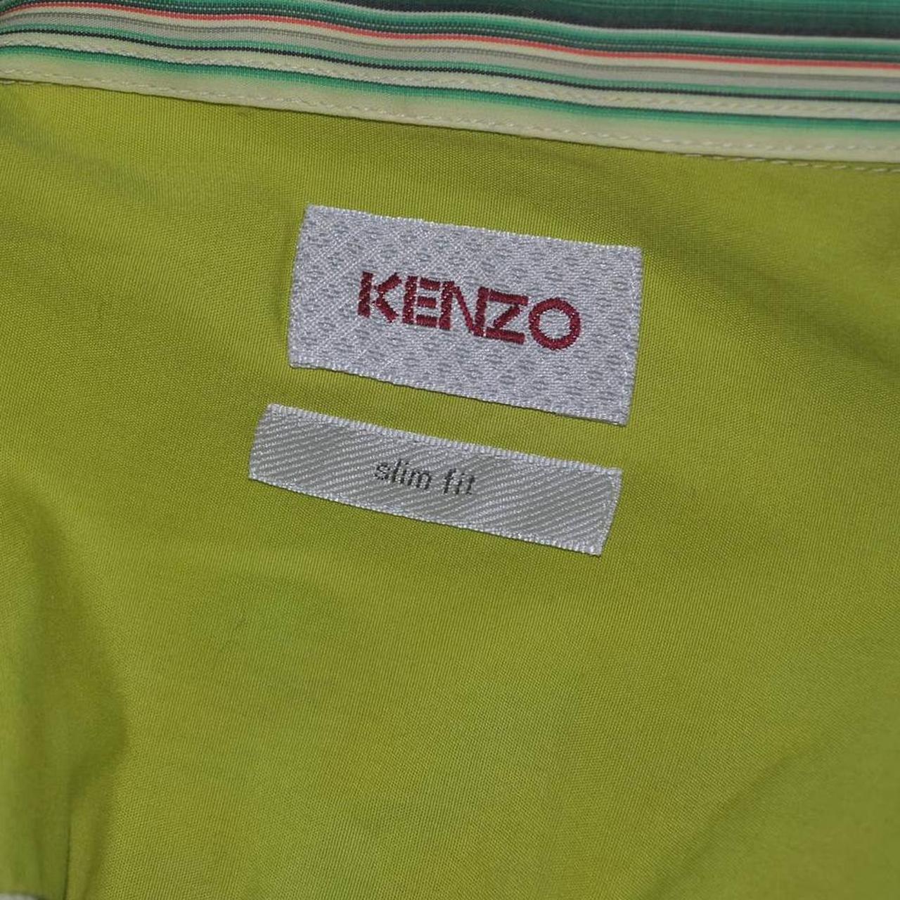 KENZO Green Striped Button Up Shirt- 15 1/4 Size-... - Depop