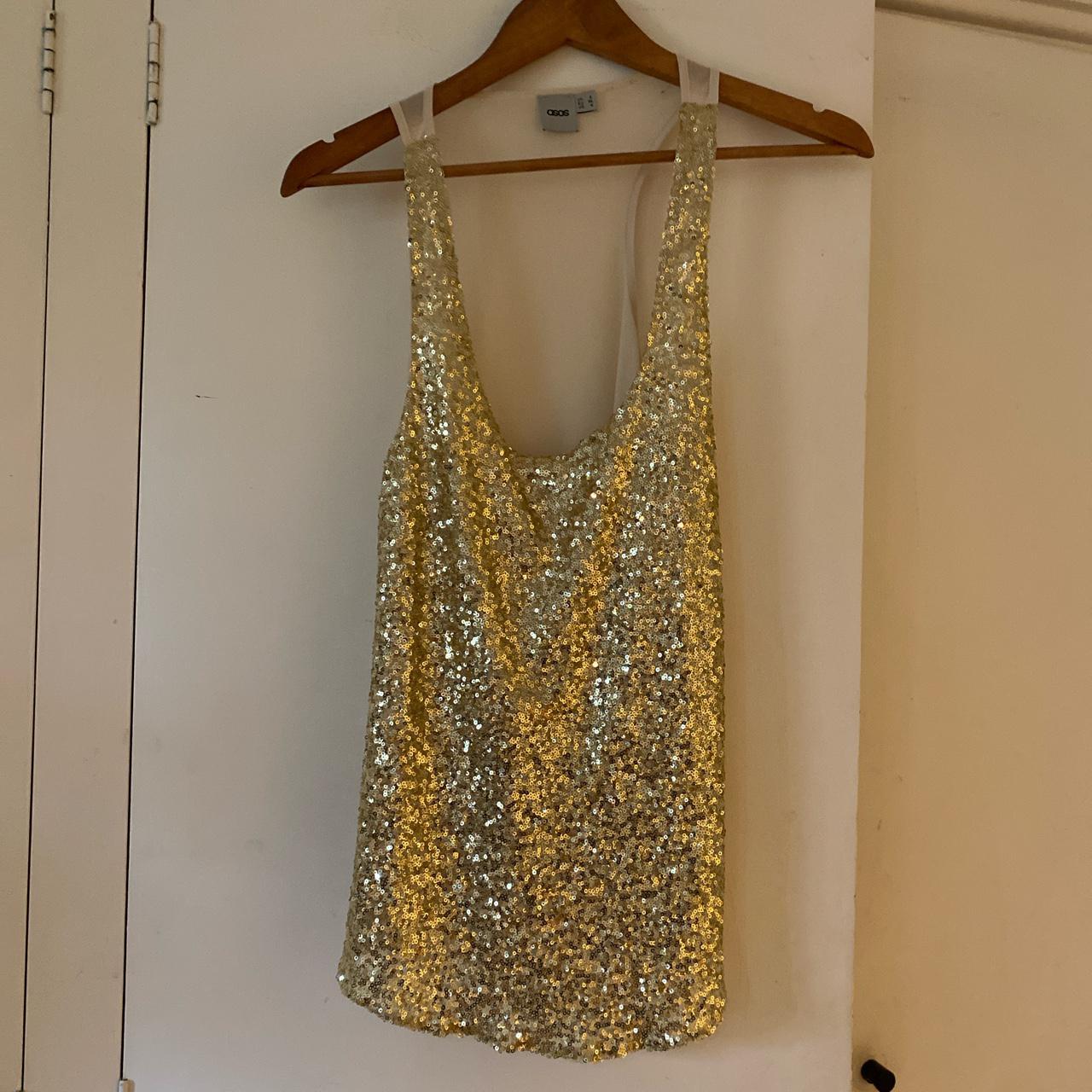 ASOS gold sequin top with Ivory sheer racer back .... - Depop
