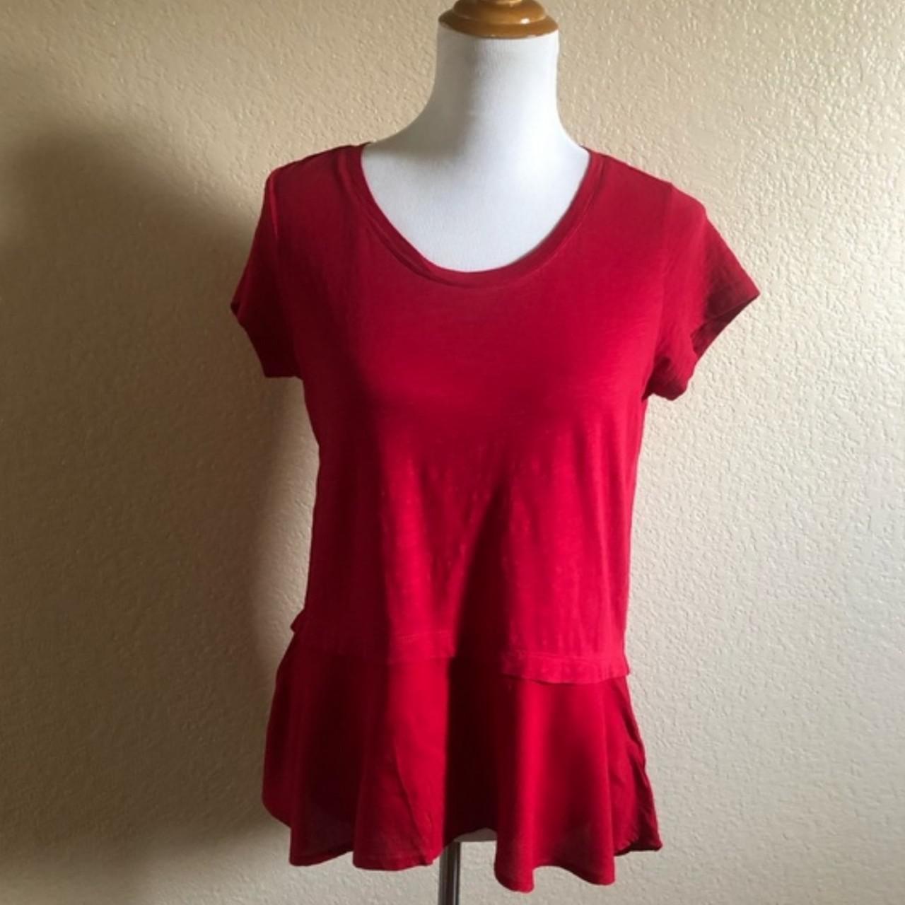 Style & Co Red Hi-Low Ruffle Tee Top Size PS New New... - Depop