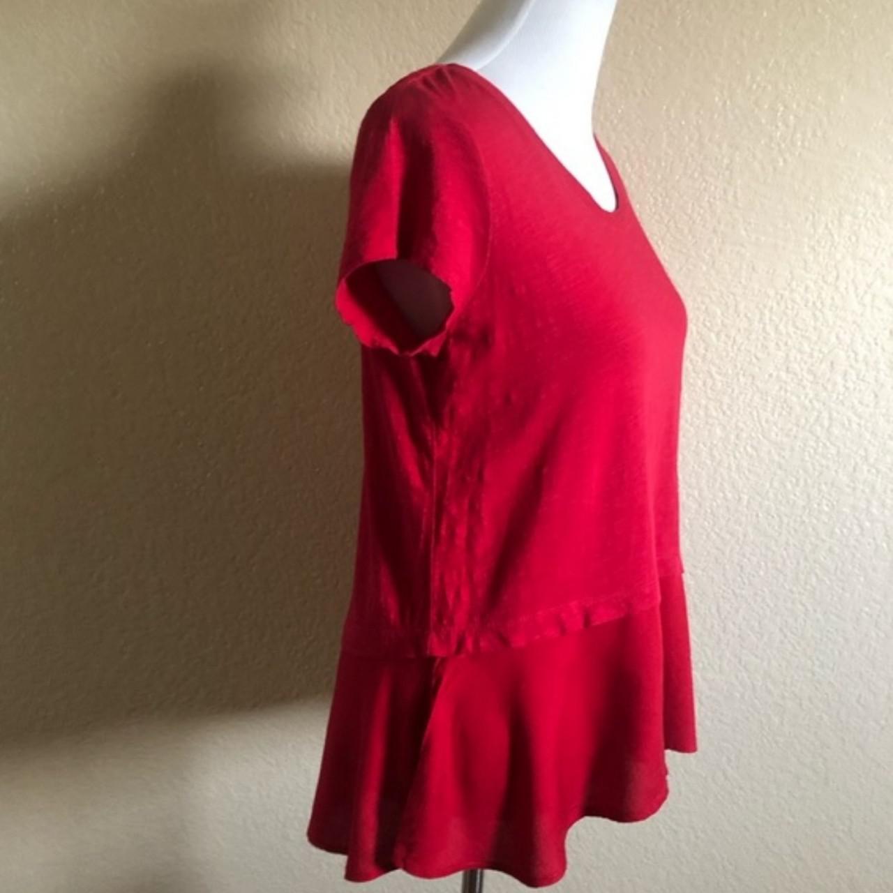 Style & Co Red Hi-Low Ruffle Tee Top Size PS New New... - Depop