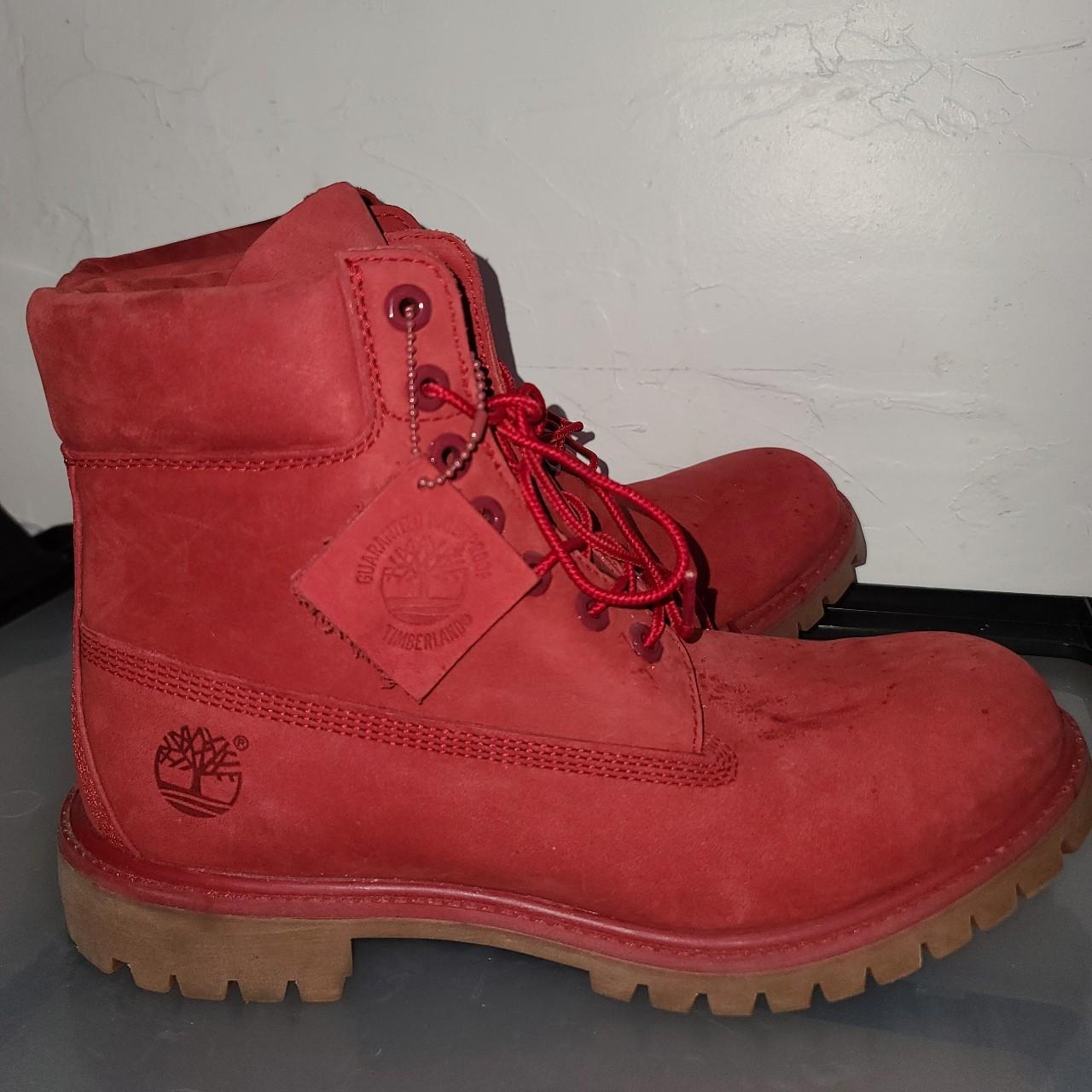 Red timberland 6 inch boots - Depop