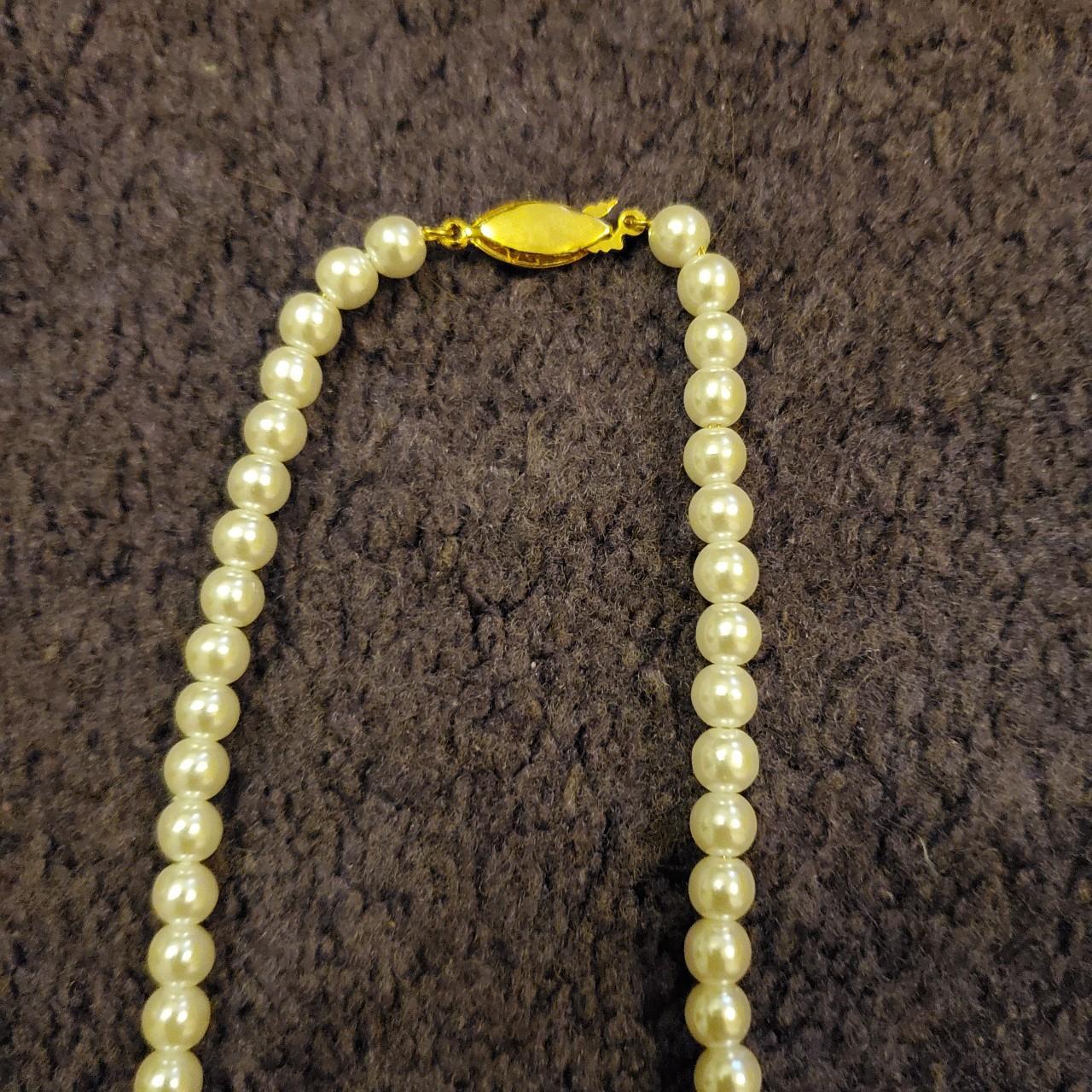 3 Y2k light pink cross charms on a 14" pearl... - Depop