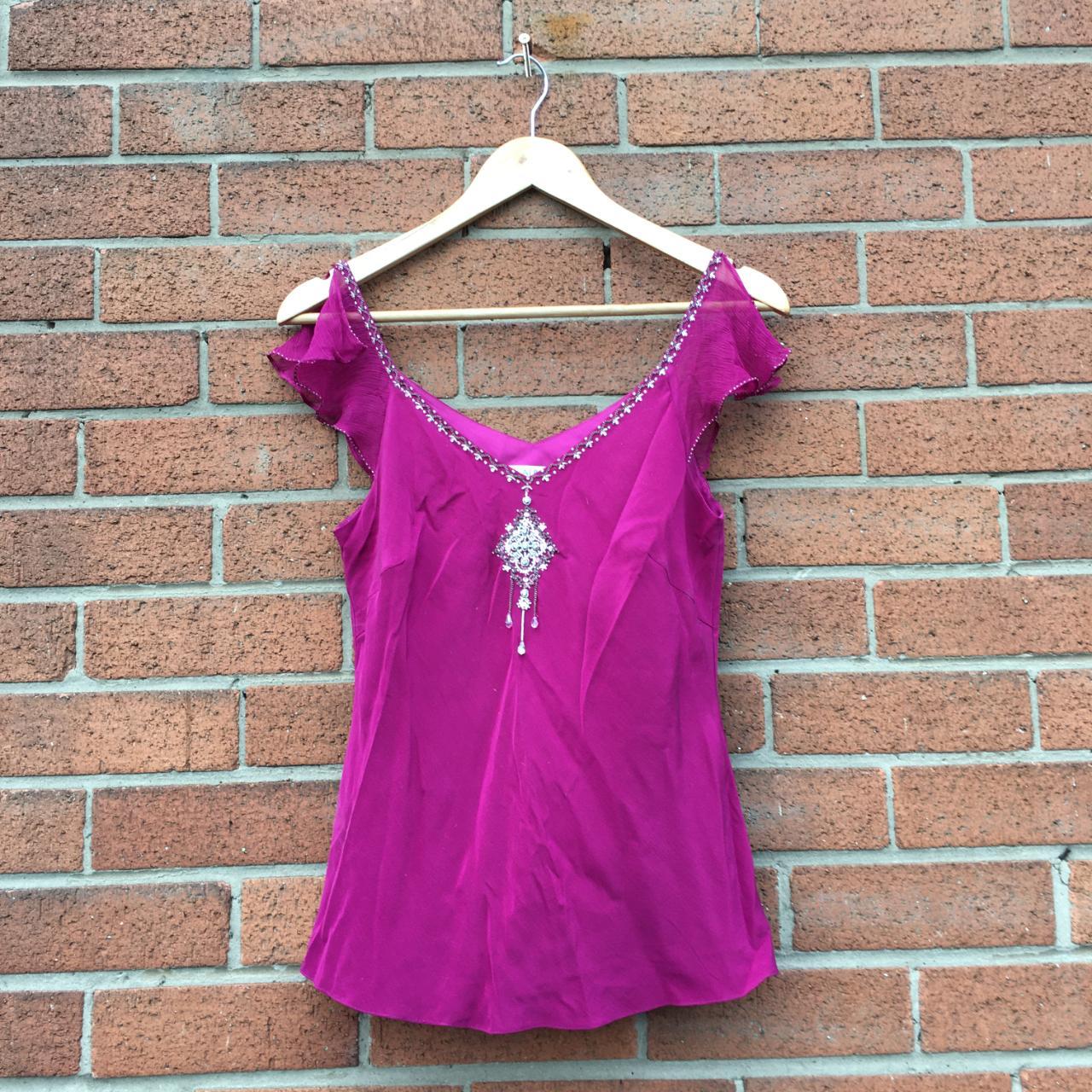 Kaliko Fuchsia Silk Floaty Top with Beading... - Depop