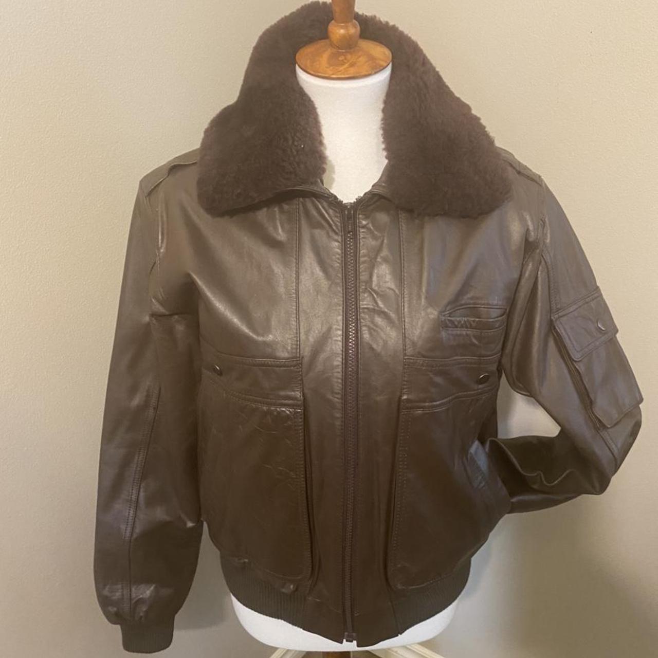 This Vintage 80s leather Bomber Jacket BY:... - Depop