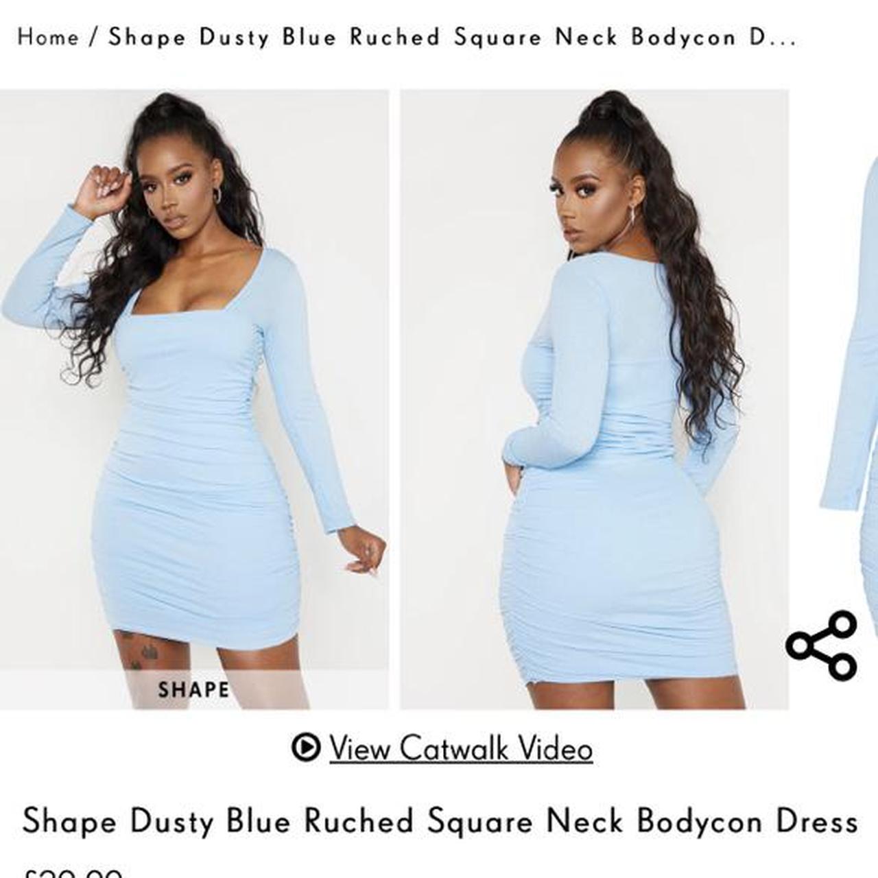 PLT Shape Dusty Blue Ruched Square Neck Bodycon... - Depop