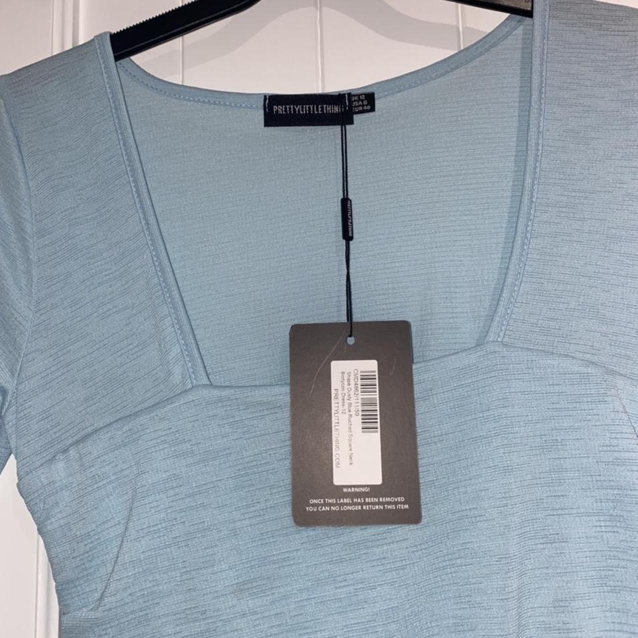 PLT Shape Dusty Blue Ruched Square Neck Bodycon... - Depop