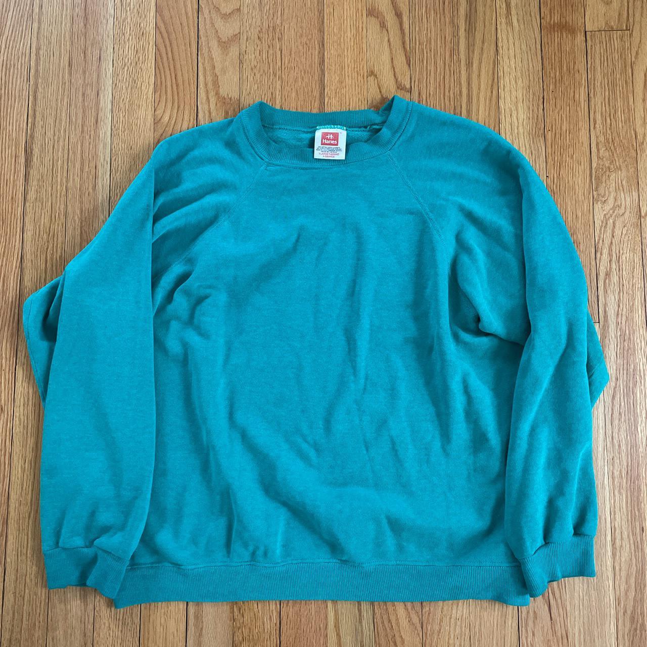 Vintage Hanes crew neck sweatshirt in turquoise,... - Depop